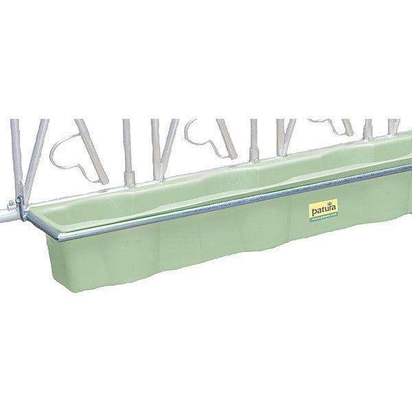 Frame for calf feed fence - plastic trough assembly